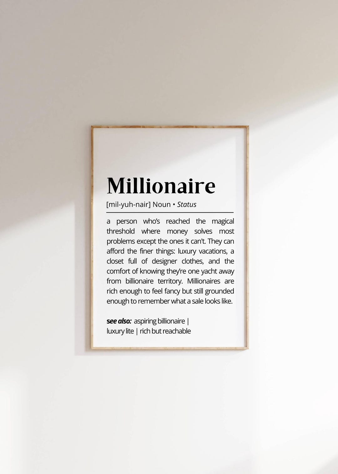 Millionaire Definition Wall Art Funny Money Status Printable Humor ...