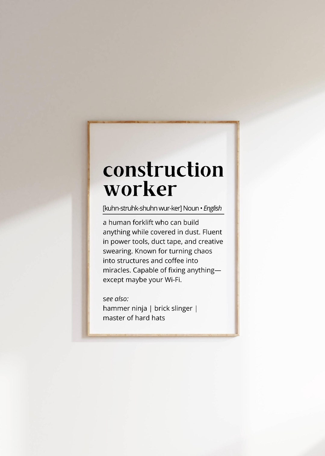 Construction Worker Definition Poster Builder Wall Art Gift for ...