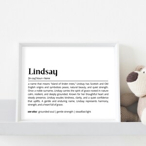 Lindsay Name Definition Wall Art Personalized Name Meaning Gift for Her Minimalist Typography ...