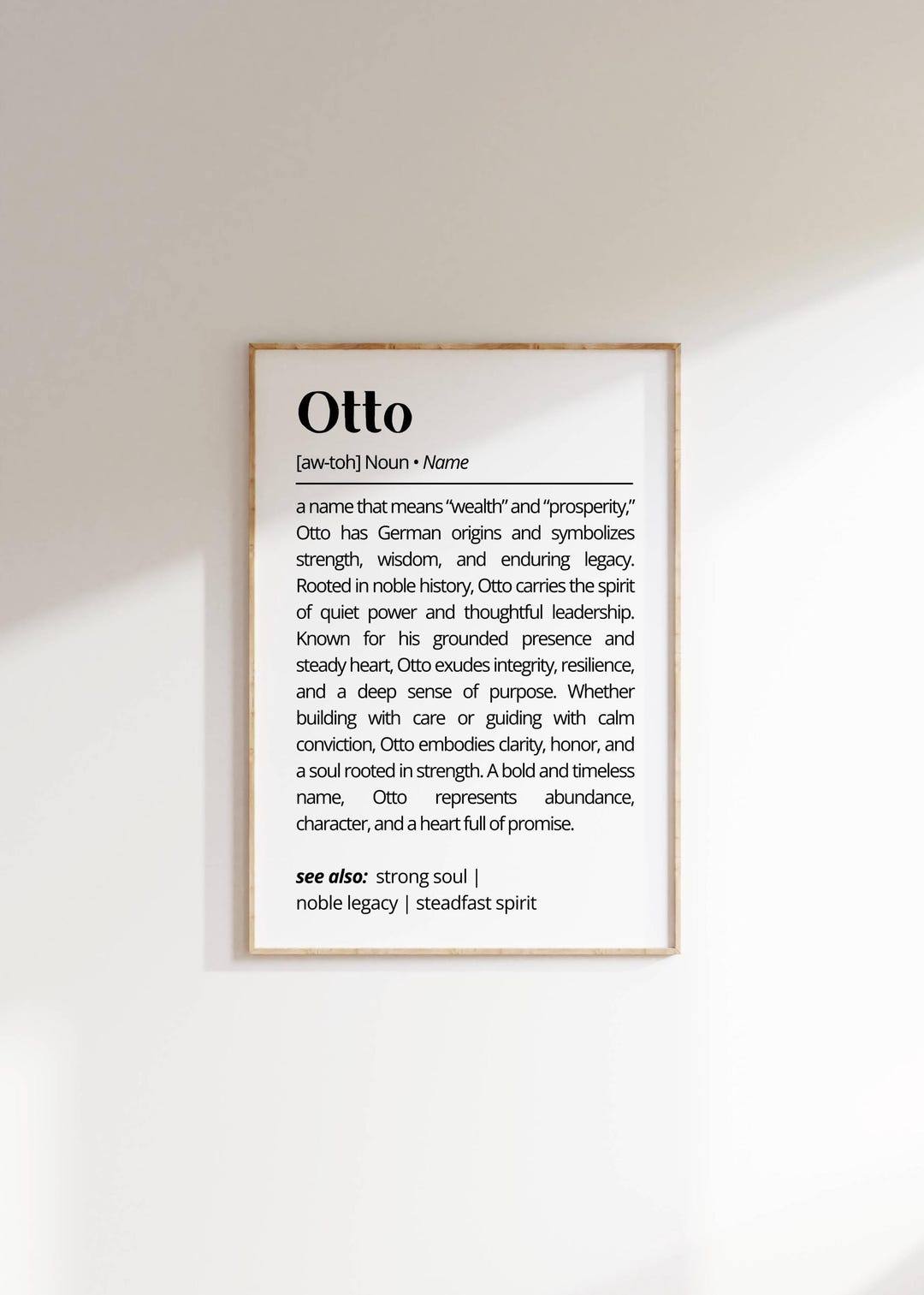 Otto Name Definition Wall Art Personalized Name Meaning Gift for Him ...