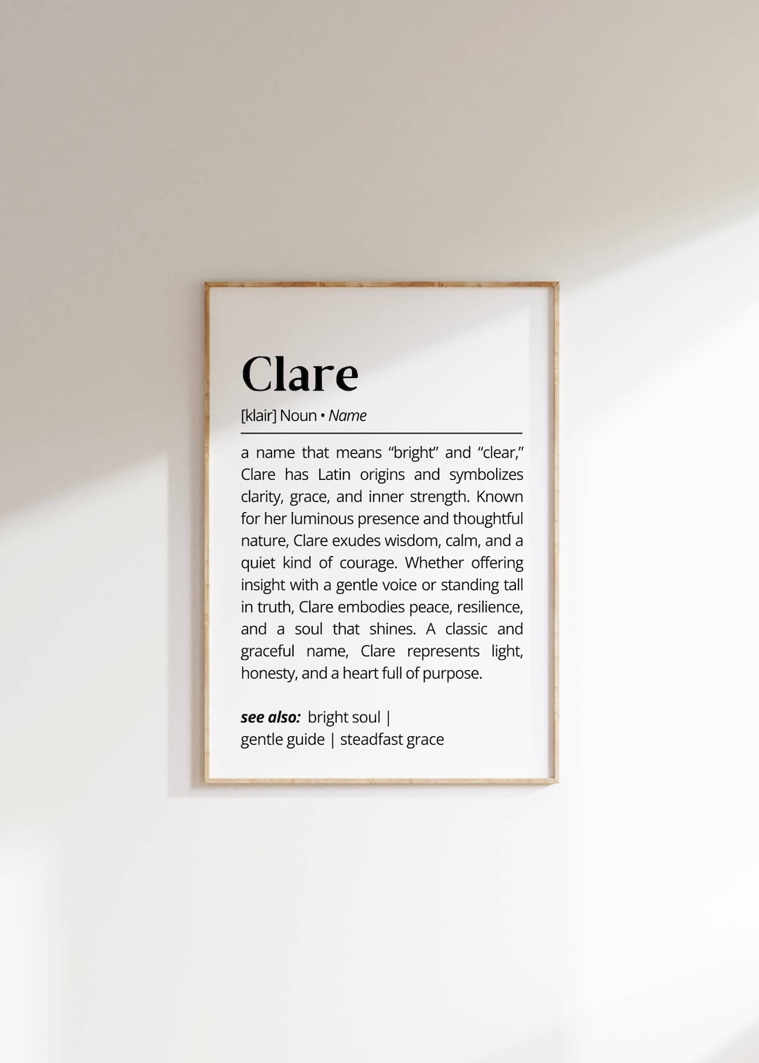 Clare Name Definition Wall Art Personalized Name Meaning Gift for Her ...
