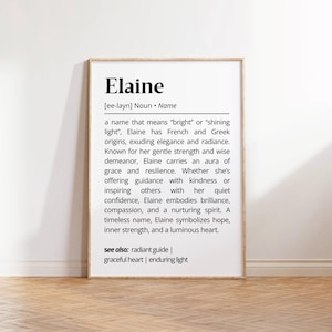 Elaine Name Definition Wall Art Personalized Name Meaning Poster ...