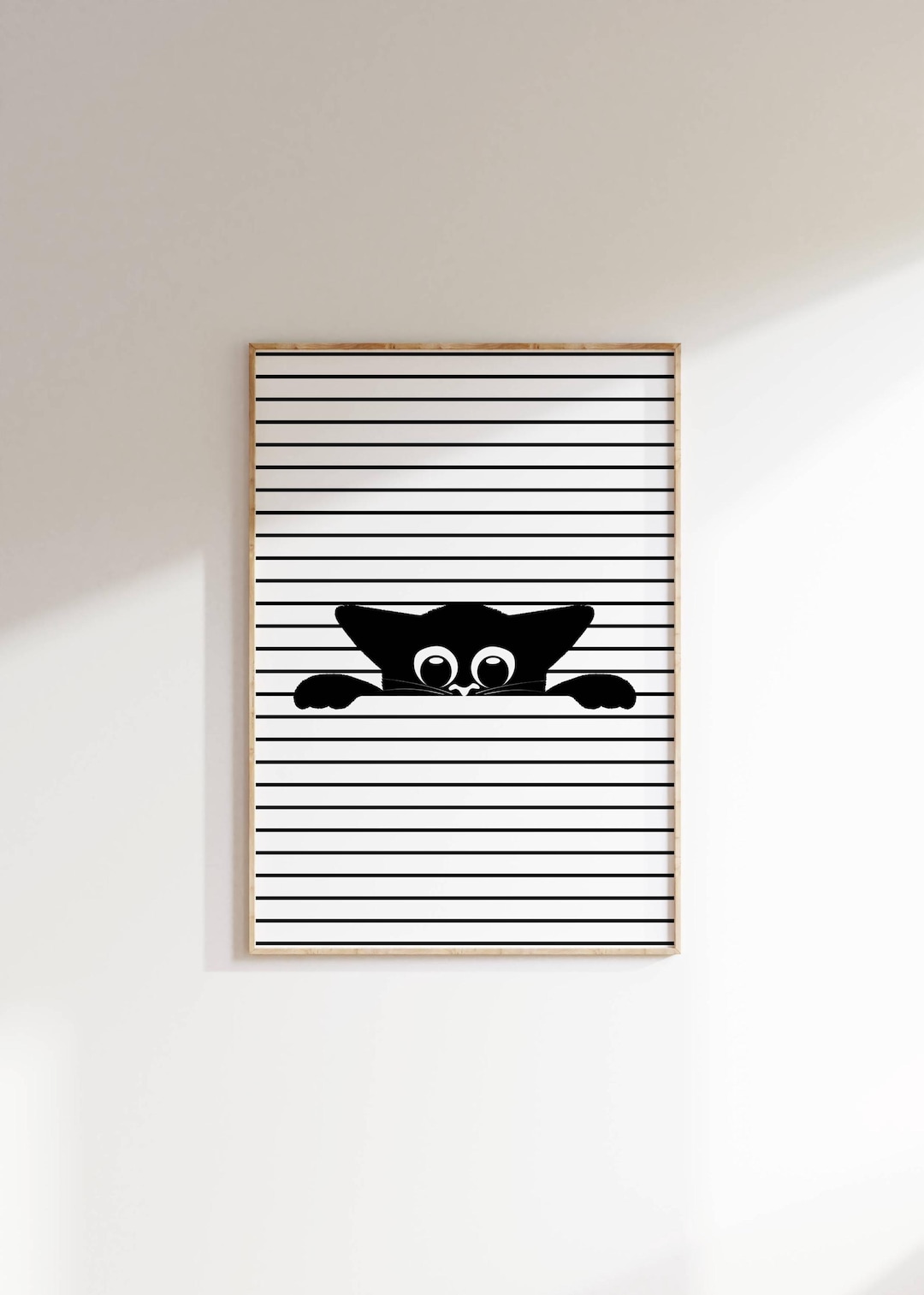 Peeking Cat Minimalist Wall Art Printable Cute Black Cat Poster for ...
