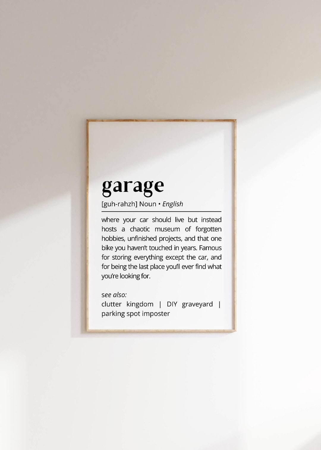 Garage Definition Wall Art Funny Home Printable Minimalist Clutter DIY ...
