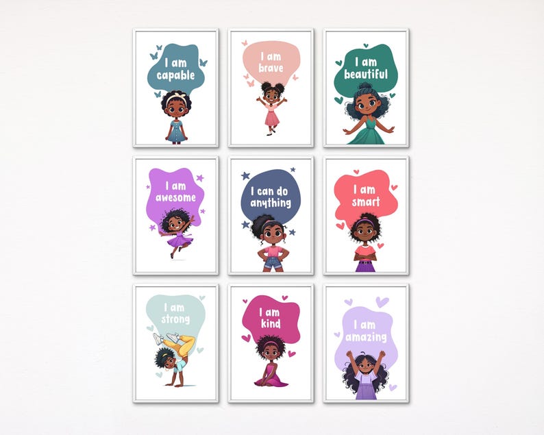 Black Girl Affirmation Prints: Set of 9, Inspirational Kids Room Decor ...