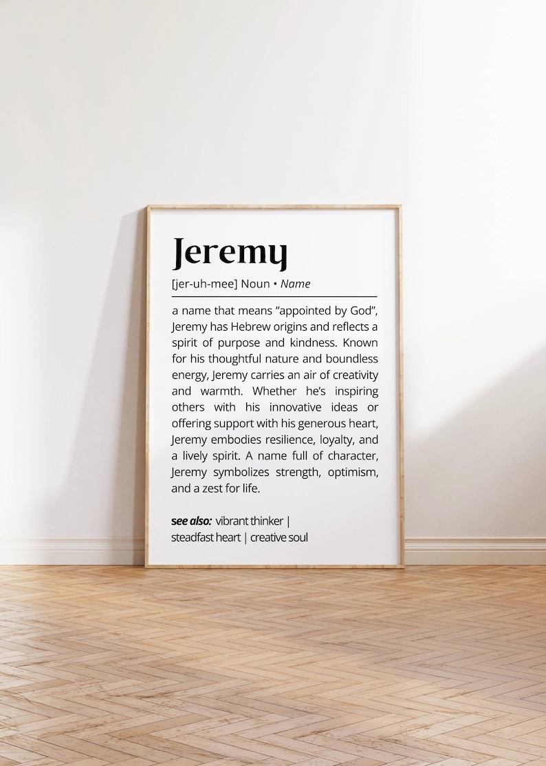 Jeremy Name Meaning Print | Personalized Gift | Nursery Wall Art ...