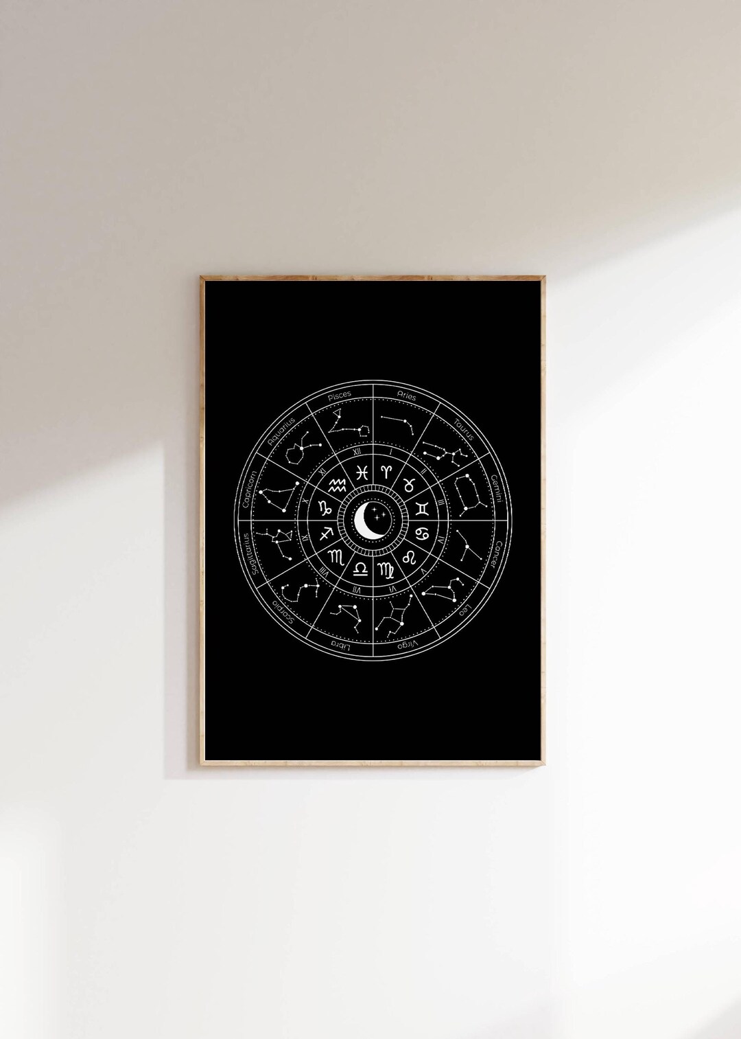 Zodiac Wheel Printable Wall Art Astrology Chart Poster Mystical ...