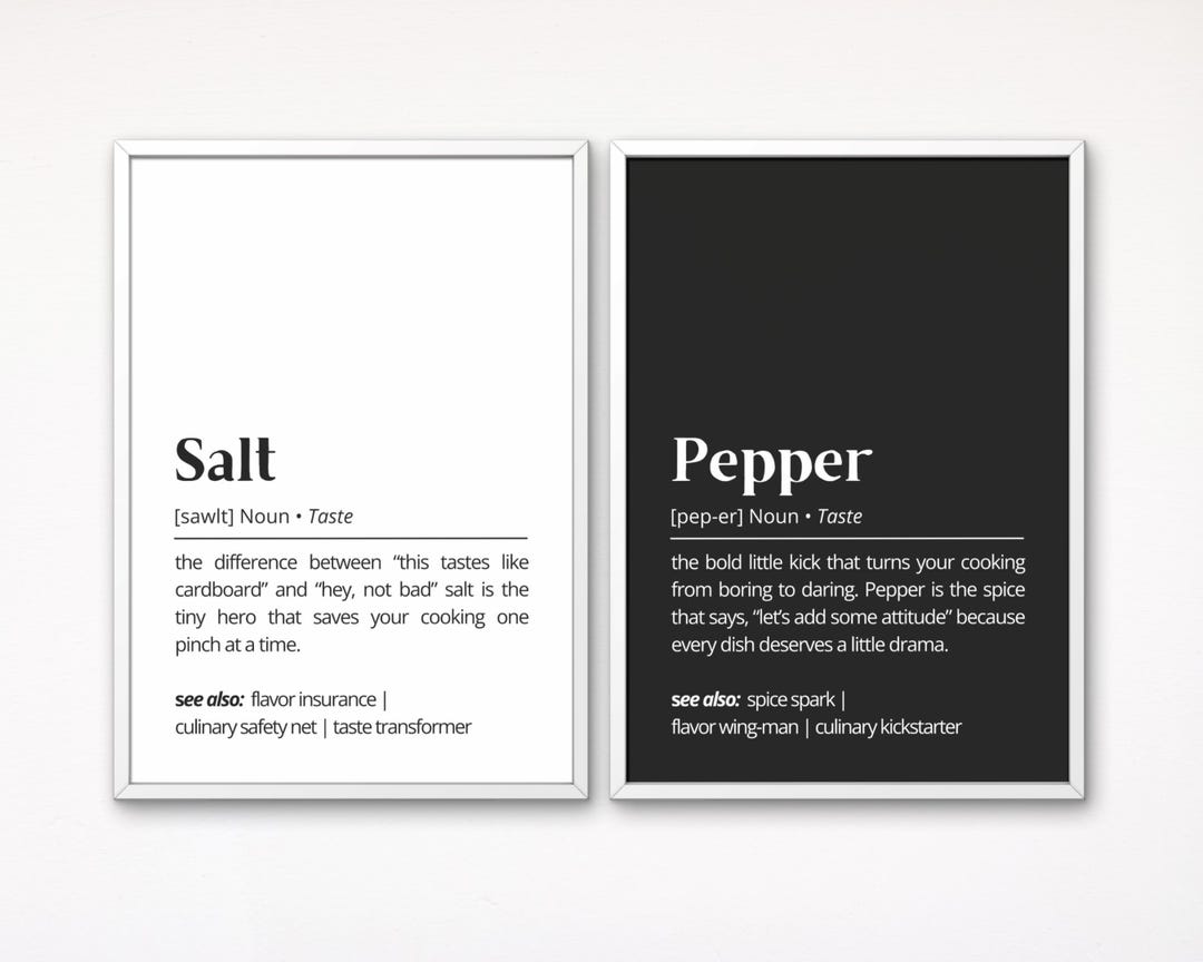 Salt and Pepper Definition Wall Art Set Funny Kitchen Decor Printables ...