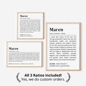 Maren Name Definition Wall Art Personalized Name Meaning Gift ...