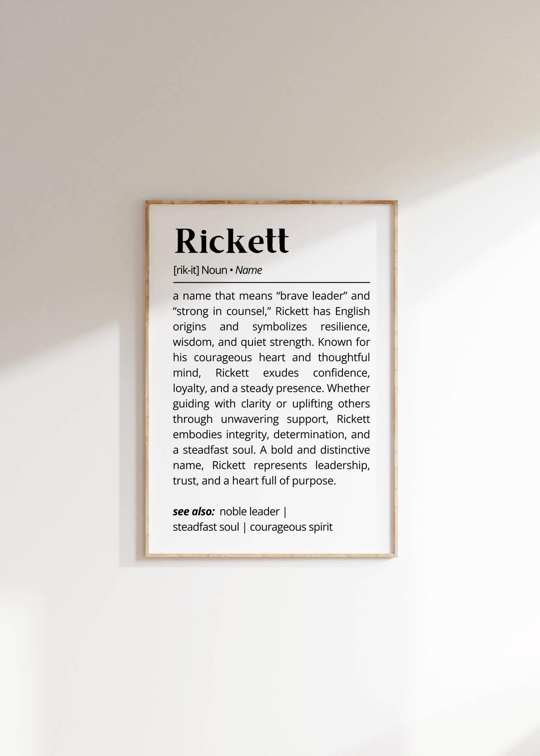 Rickett Name Definition Wall Art Personalized Name Meaning Gift for Him ...