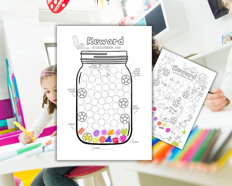 Printable Kids Reward Chart Set: Coloring Page, Progress Tracker (PDF ...