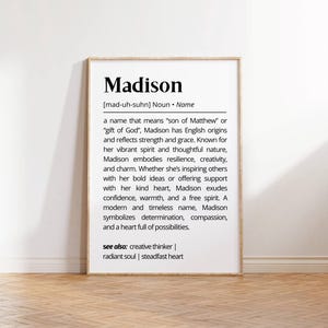 Madison Name Meaning Print | Personalized Gift | Nursery Wall Art ...