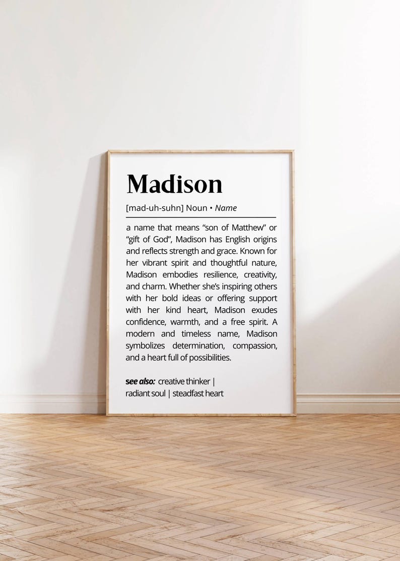 Madison Name Meaning Print | Personalized Gift | Nursery Wall Art ...