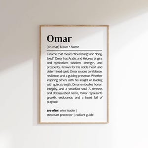 Omar Name Definition Wall Art Personalized Name Meaning Gift Minimalist ...