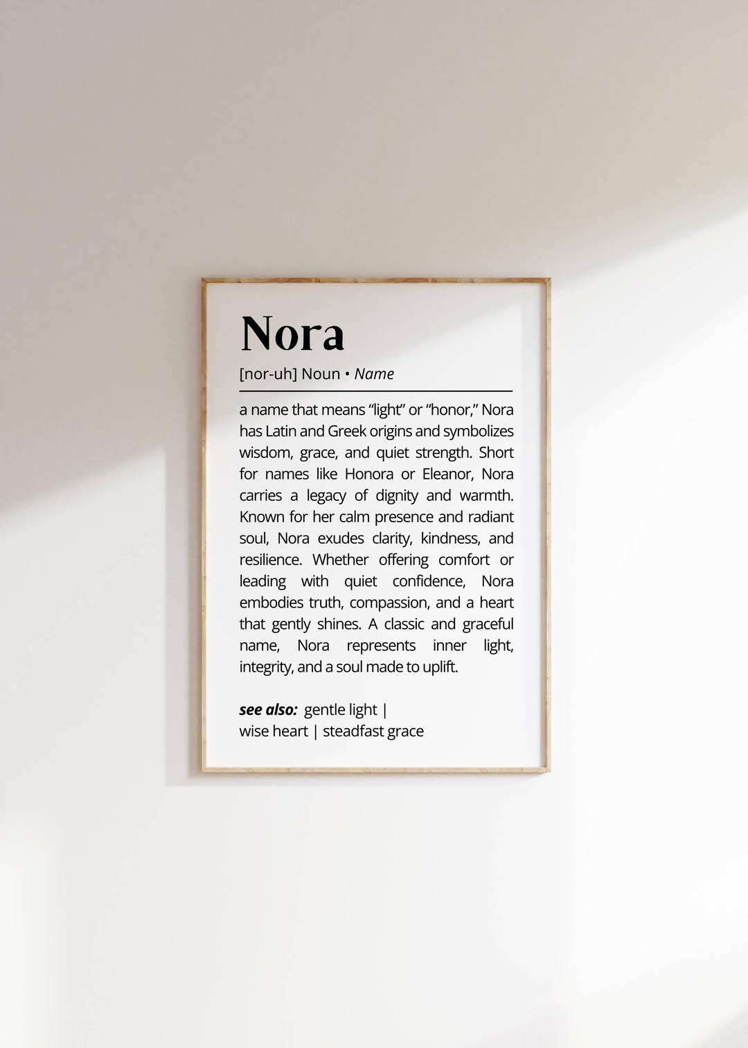 Nora Name Definition Wall Art Personalized Name Meaning Gift for Her ...