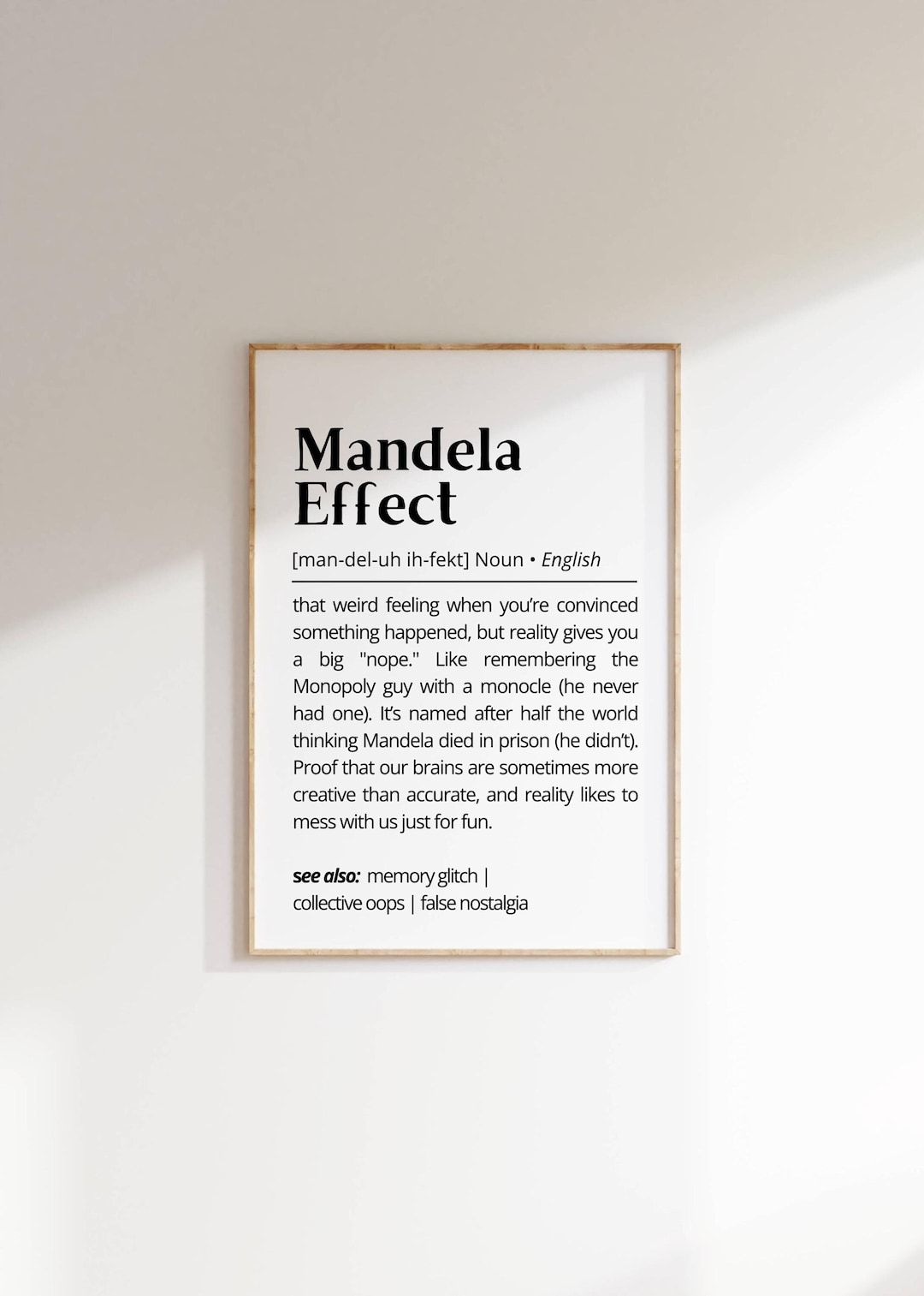 Mandela Effect Definition Wall Art Funny Home Decor Psychology Humor ...