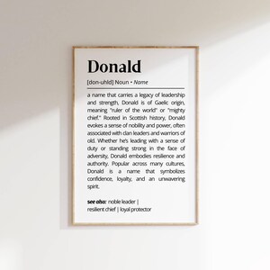 Donald Name Definition Wall Art Print Unique Gift for Friends Family ...
