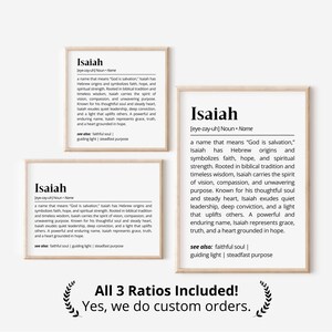 Isaiah Name Definition Wall Art Personalized Name Meaning Gift for Him ...