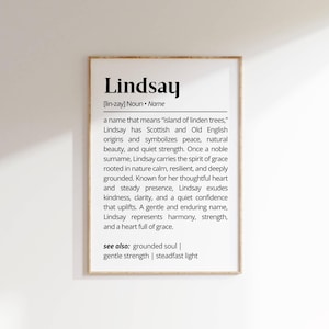 Lindsay Name Definition Wall Art Personalized Name Meaning Gift for Her Minimalist Typography ...