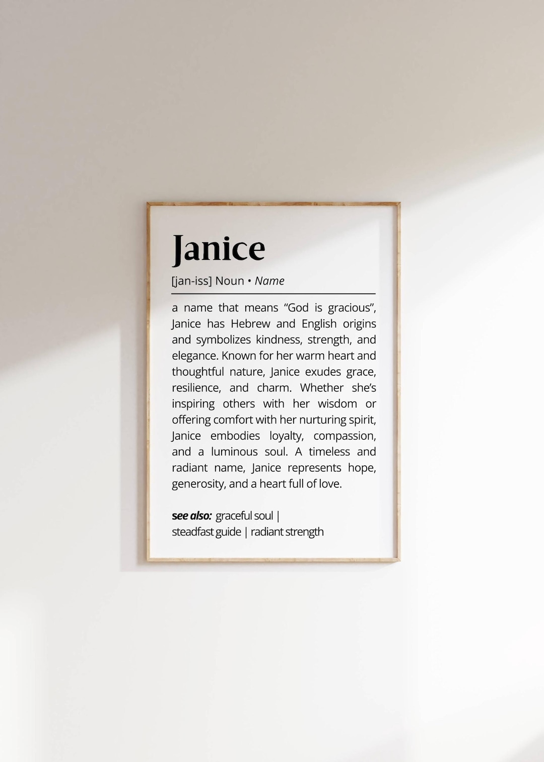 Janice Name Definition Wall Art Personalized Printable Name Meaning ...