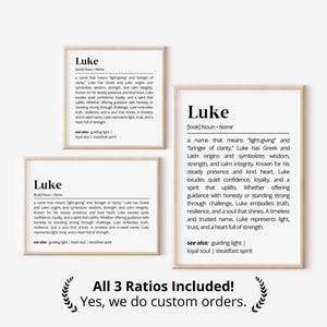 Luke Name Meaning Print | Personalized Gift | Nursery Wall Art ...