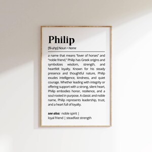 Philip Name Definition Wall Art Personalized Name Meaning Gift for Him ...
