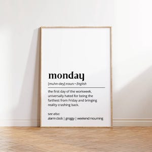Funny Monday Definition Print: Office Humor Wall Art (digital Download ...