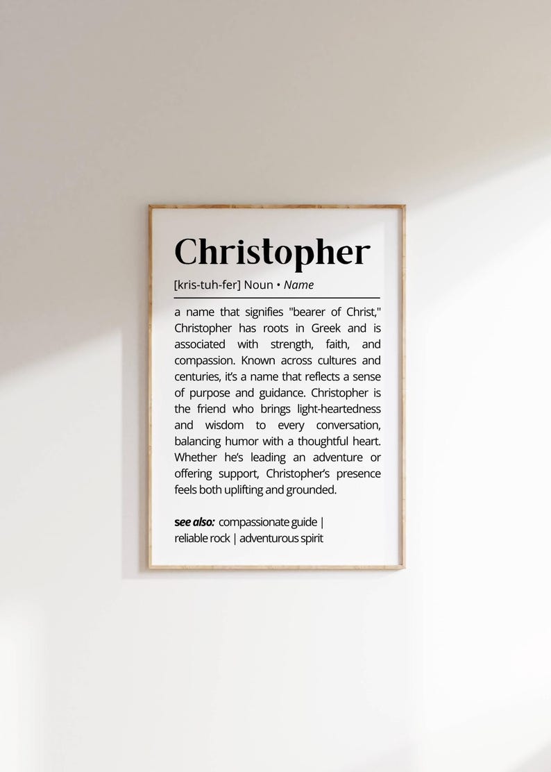 Christopher Name Definition Wall Art Inspirational Name Meaning Poster ...