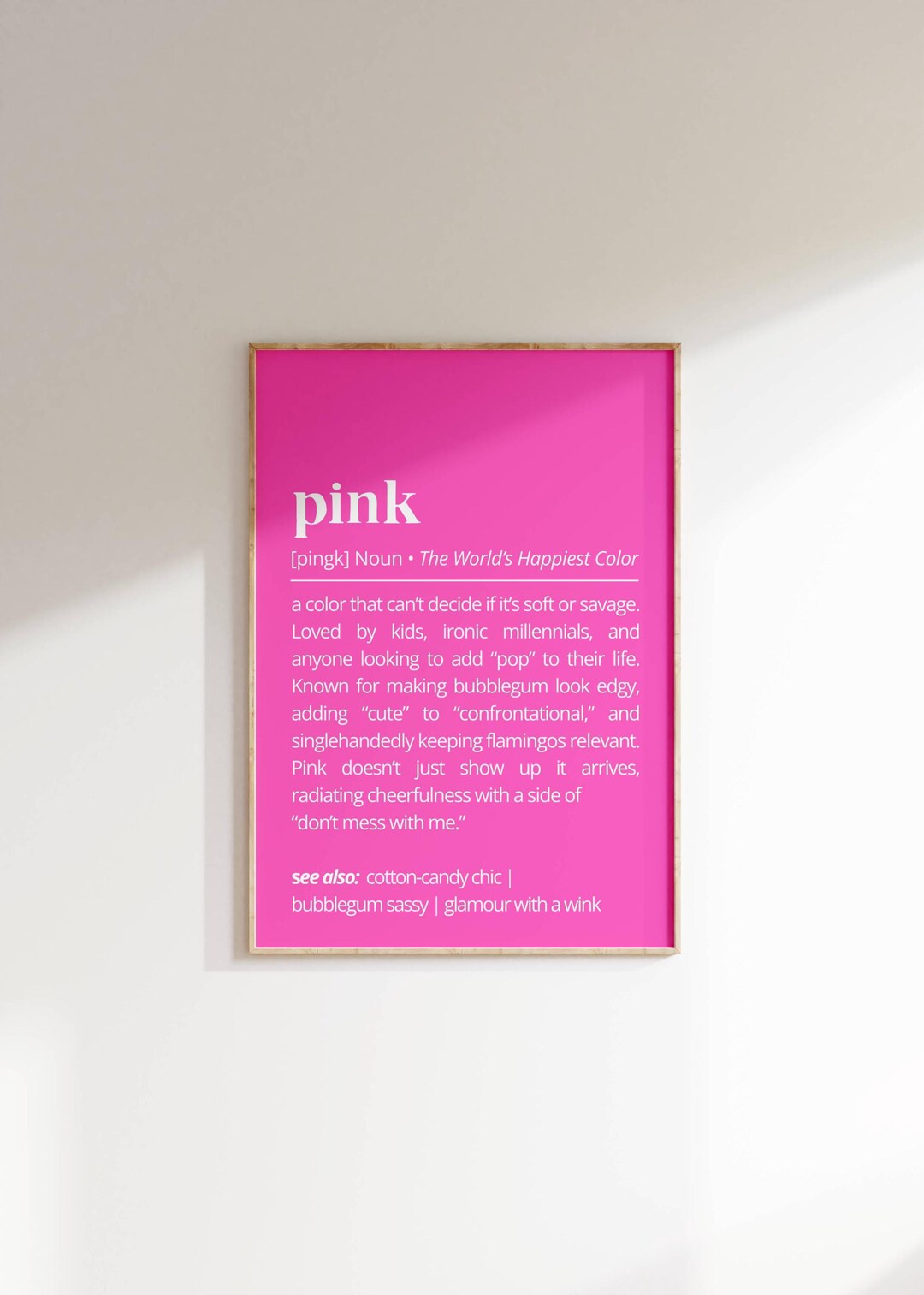 Pink Definition Wall Art Fun and Quirky Printable Poster Cheerful Pink ...
