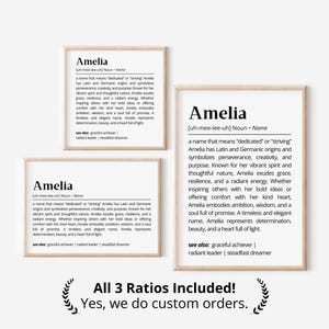 Amelia Name Meaning Print | Personalized Gift | Nursery Wall Art ...