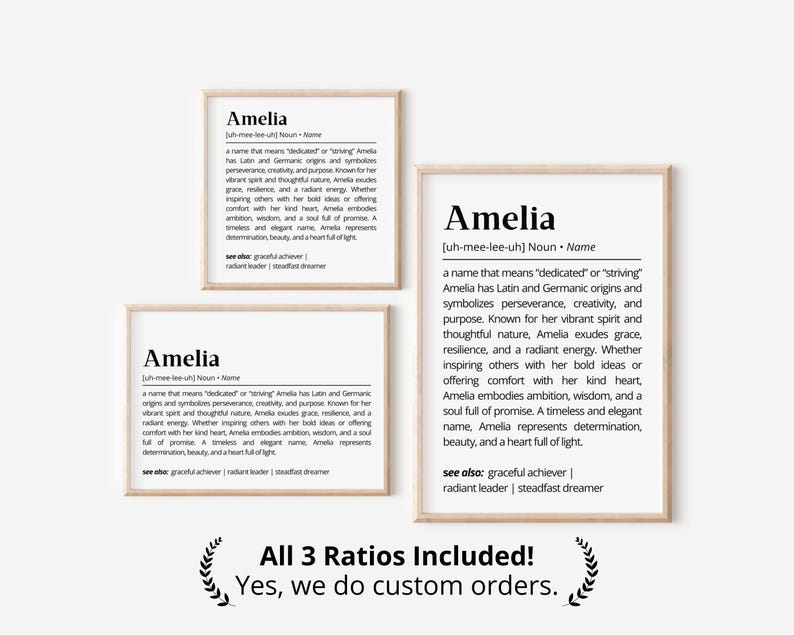 Amelia Name Meaning Print | Personalized Gift | Nursery Wall Art ...