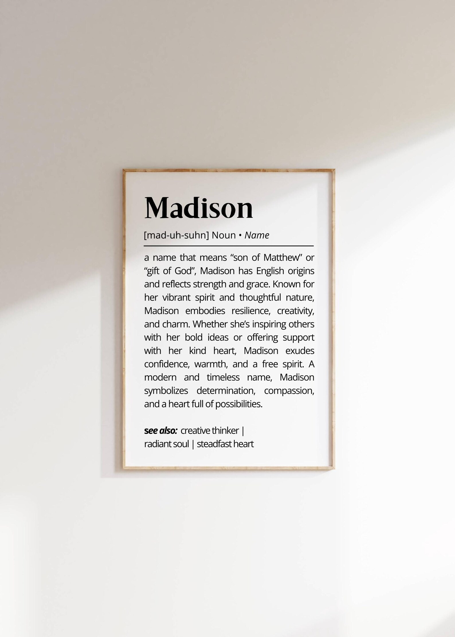 Madison Name Meaning Print | Personalized Gift | Nursery Wall Art ...