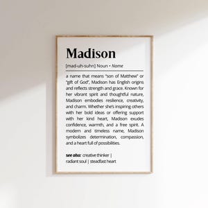 Madison Name Meaning Print | Personalized Gift | Nursery Wall Art ...