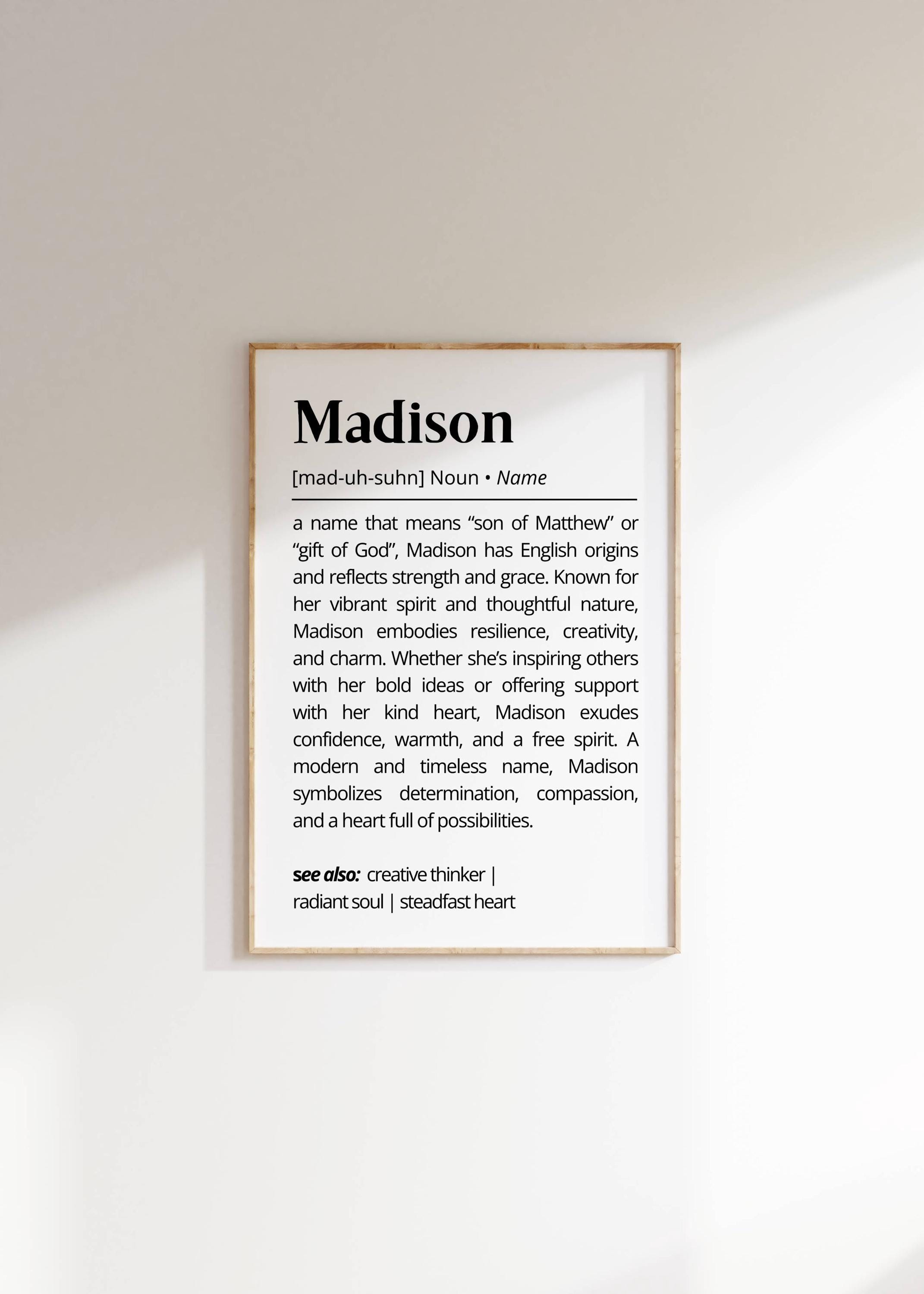 Madison Name Meaning Print | Personalized Gift | Nursery Wall Art ...