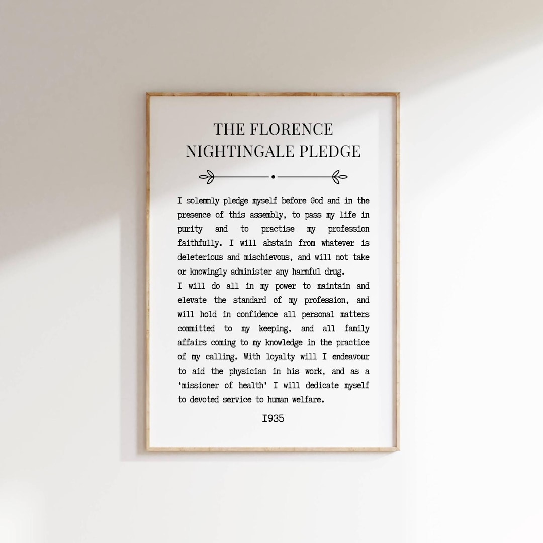 Florence Nightingale Pledge Printable Vintage Nurse Oath Wall Art ...