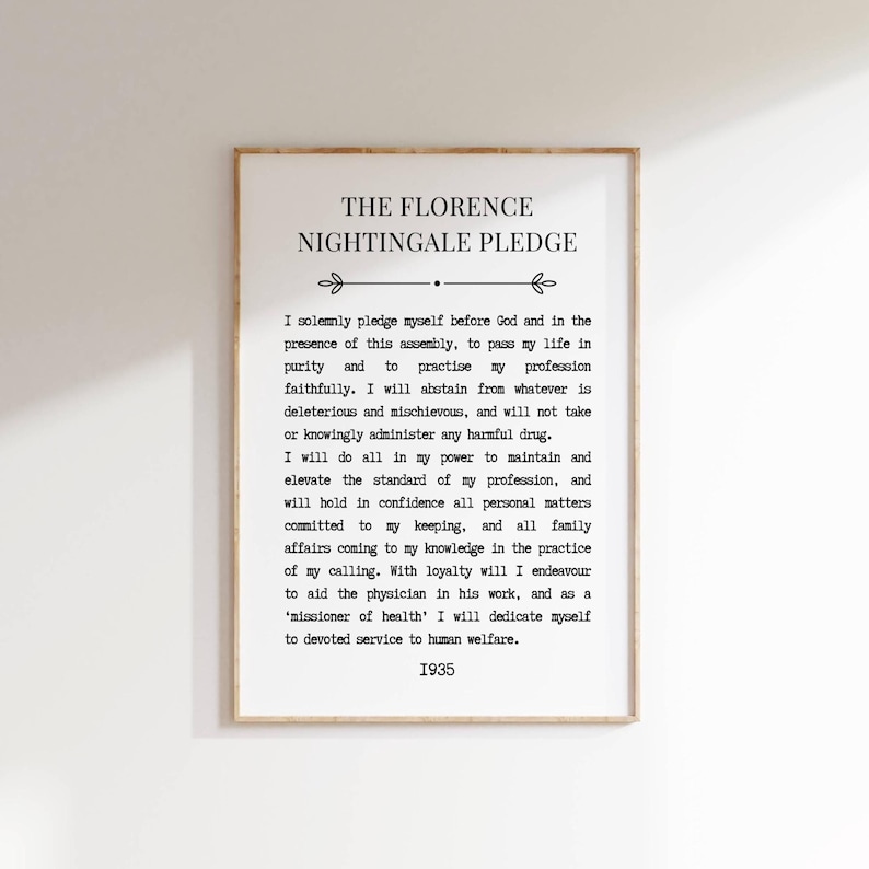 Florence Nightingale Pledge Printable Vintage Nurse Oath Wall Art ...