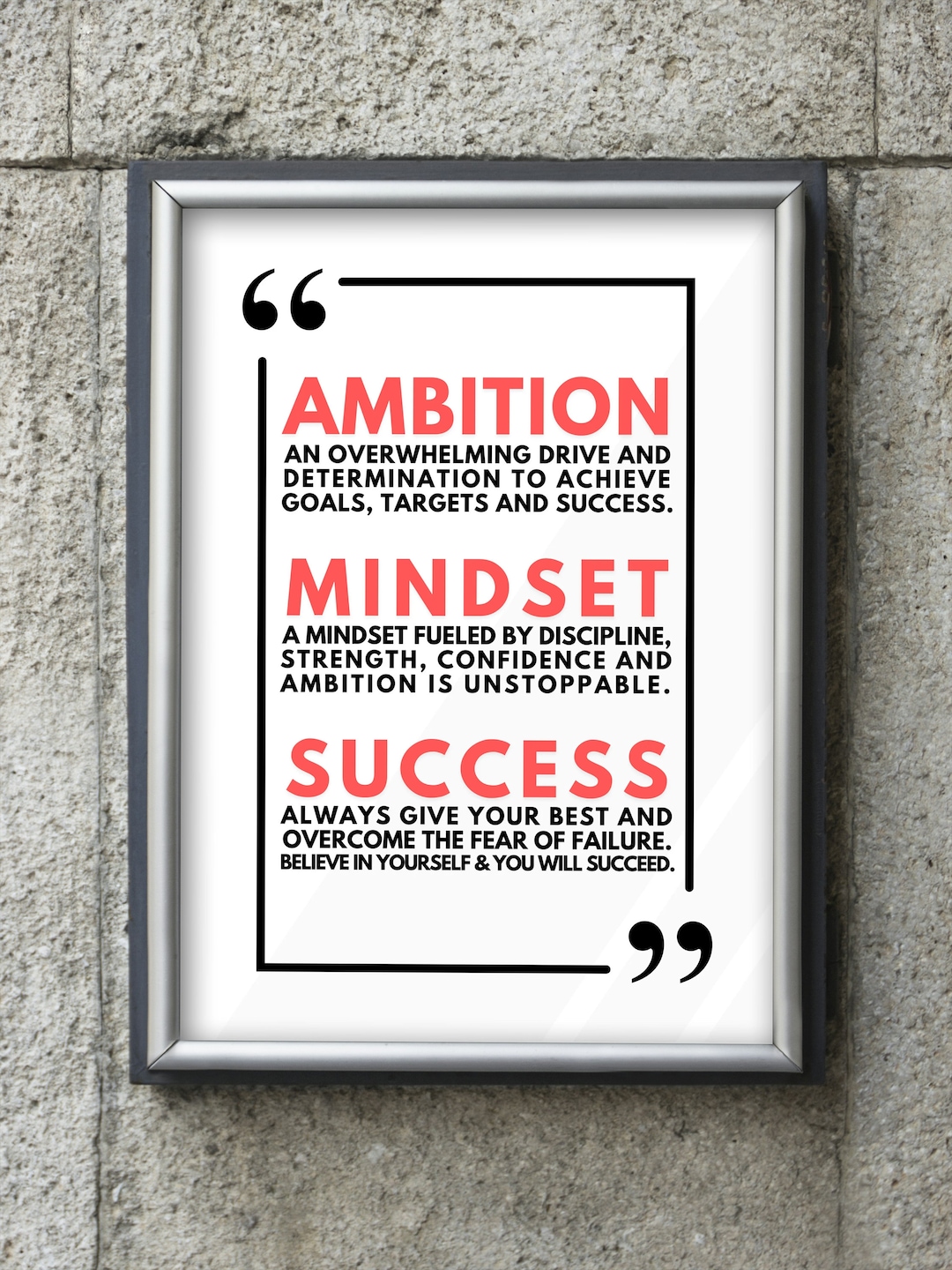 Ambition Mindset Success, Student Motivational Poster, Classroom Poster ...