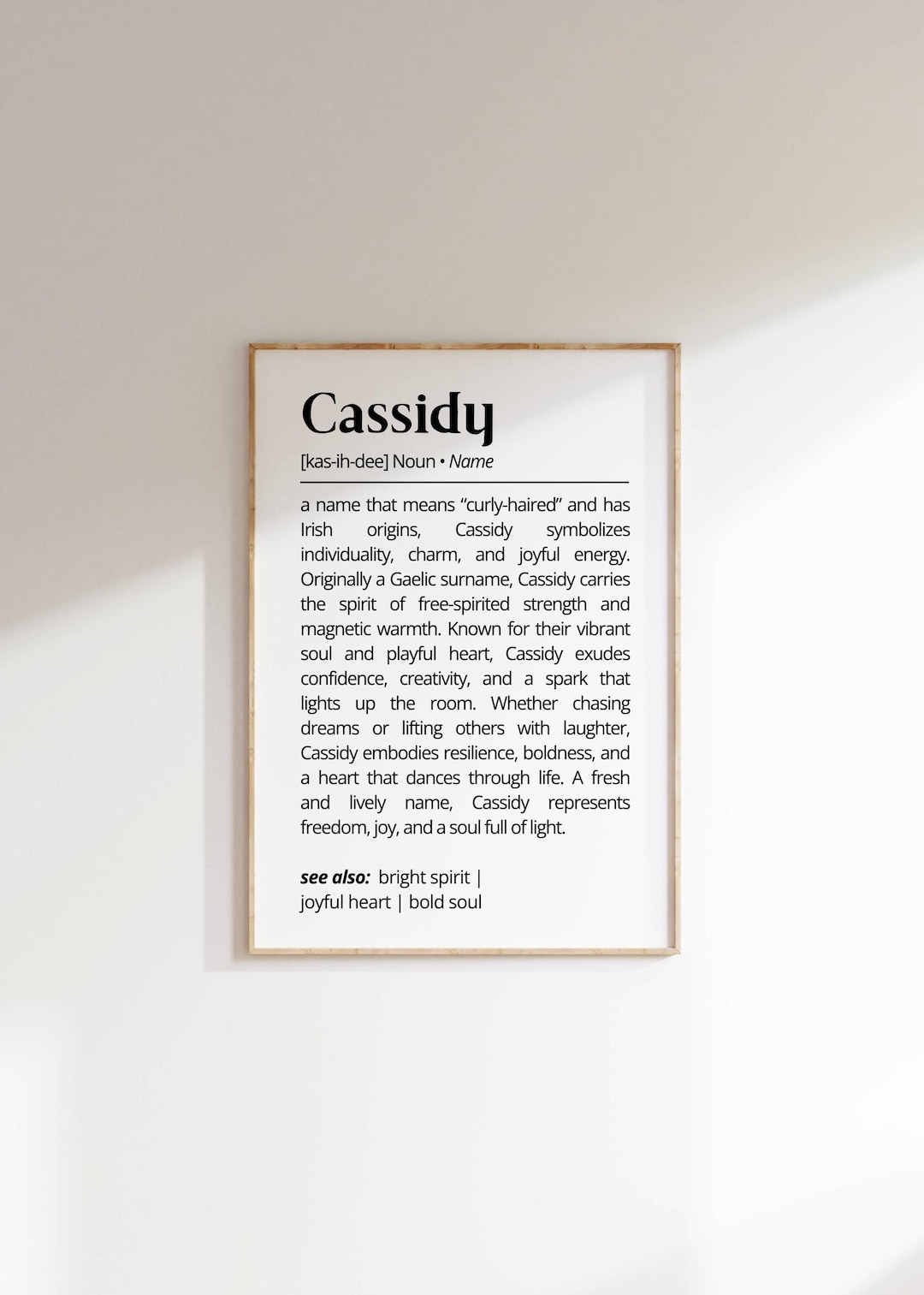 Cassidy Name Definition Wall Art Personalized Name Meaning Gift for Her ...
