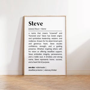 Steve Name Definition Wall Art Personalized Name Meaning Minimalist ...