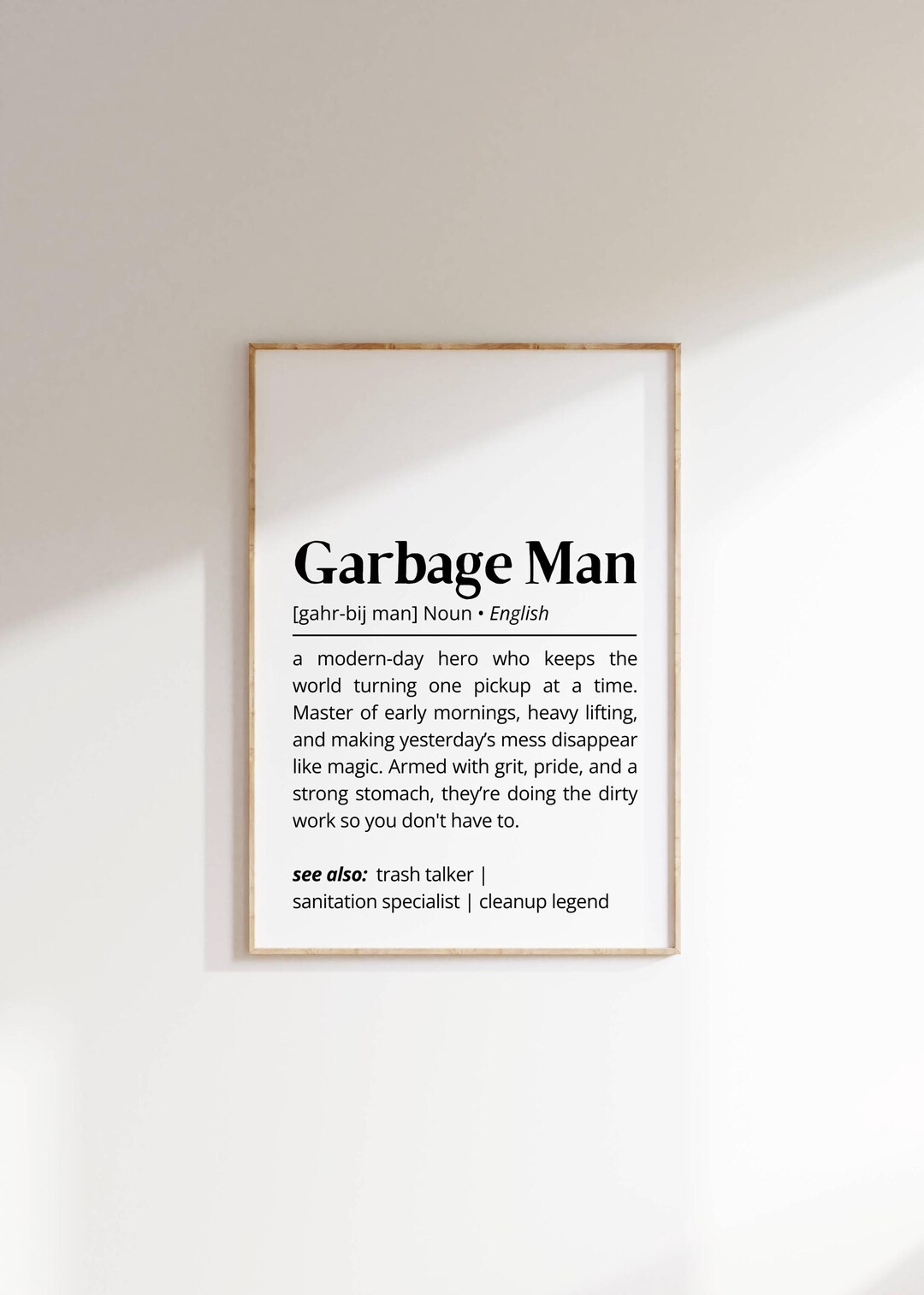 Garbage Man Definition Print: Sanitation Worker Gift (digital Download ...