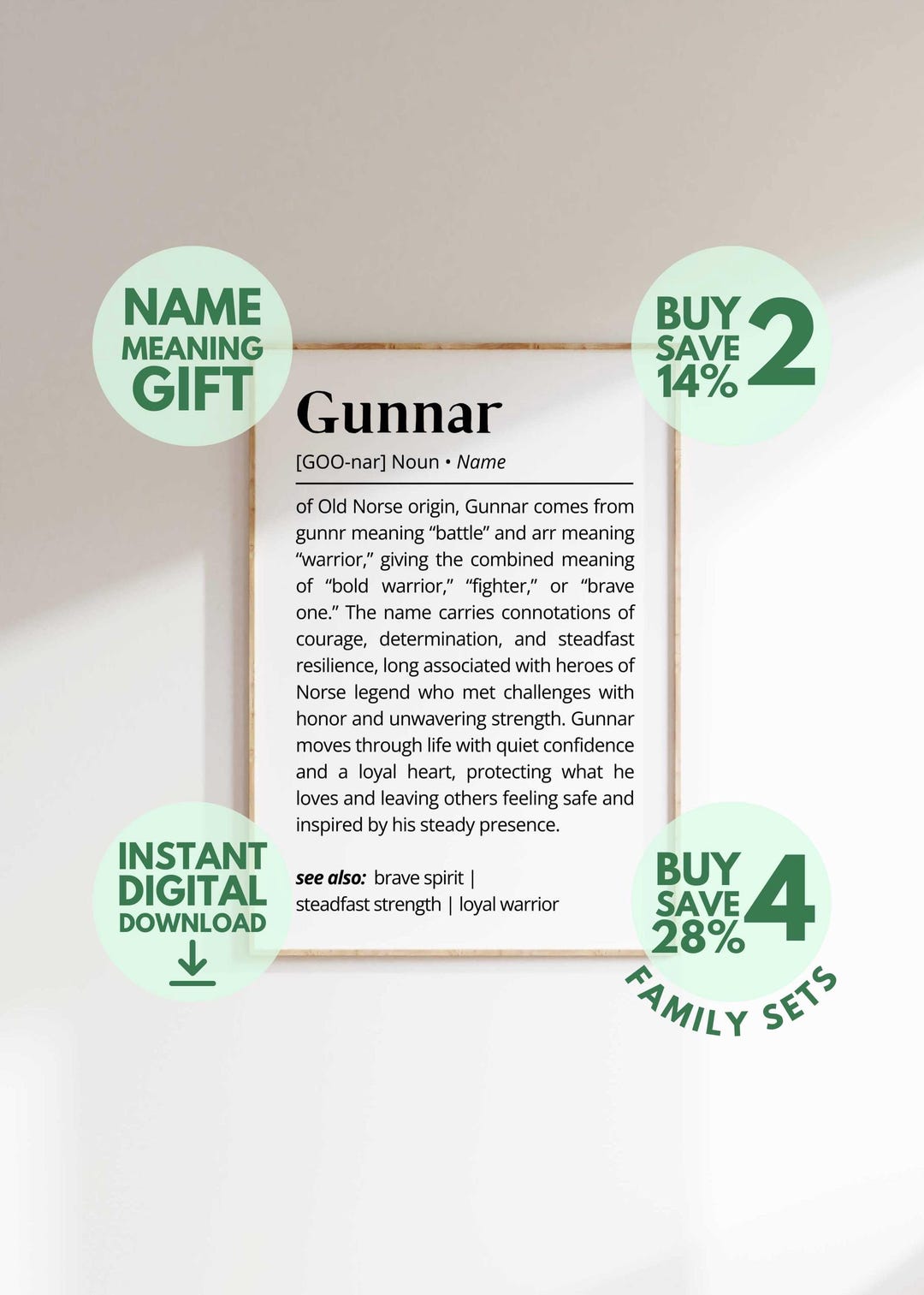 Gunnar Name Meaning Print | Personalized Gift | Nursery Wall Art ...