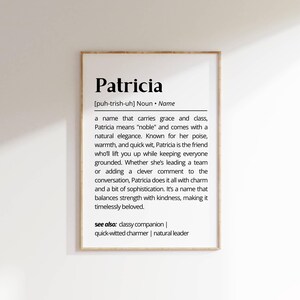 Patricia Name Meaning Print: Elegant Personalized Wall Art (digital ...