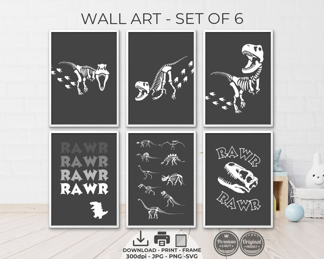 Dinosaur Bone Fossils Posters: T-rex Kids Wall Art (digital Download ...