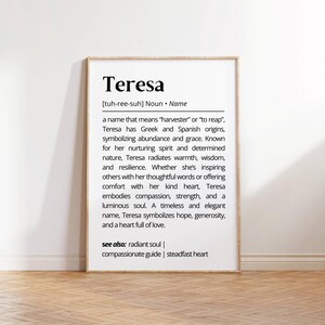Teresa Name Definition Printable Wall Art Personalized Wall Decor ...