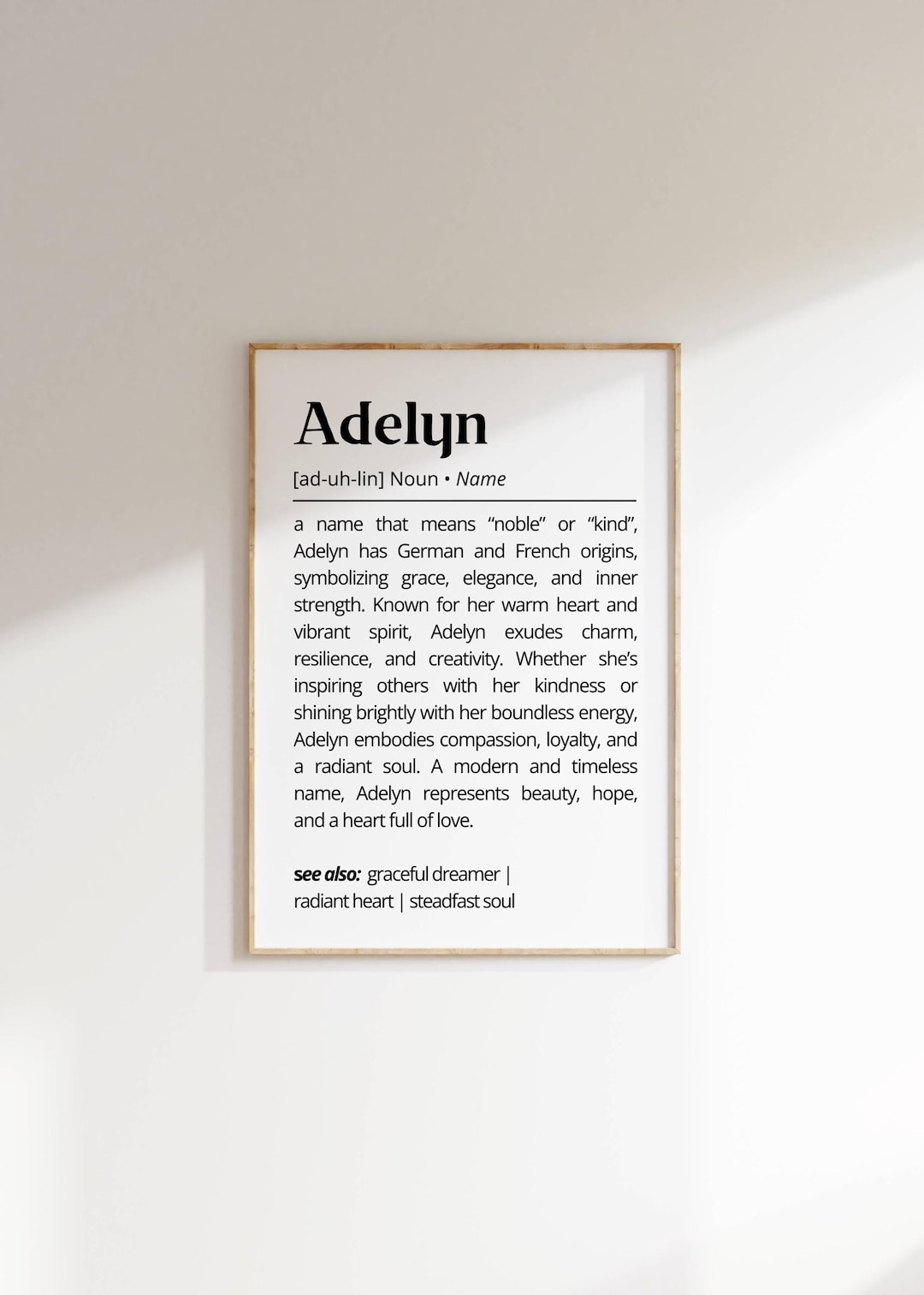 Adelyn Name Definition Wall Art Personalized Name Meaning Minimalist ...