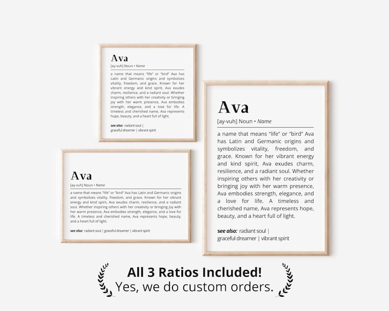 Ava Name Meaning Print | Personalized Gift | Nursery Wall Art | Instant ...