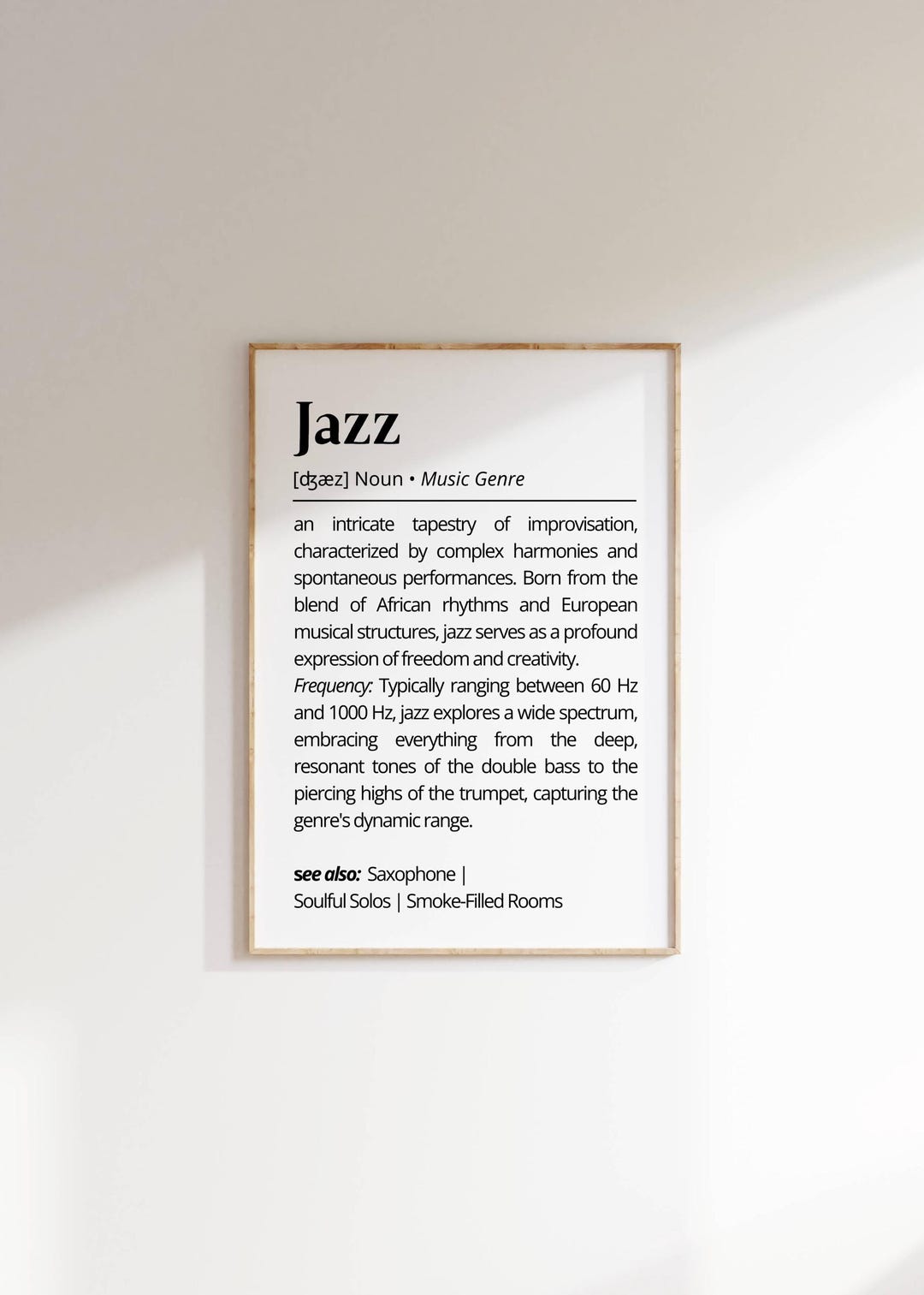 Jazz Music Definition Wall Art Minimalist Music Genre Printable ...