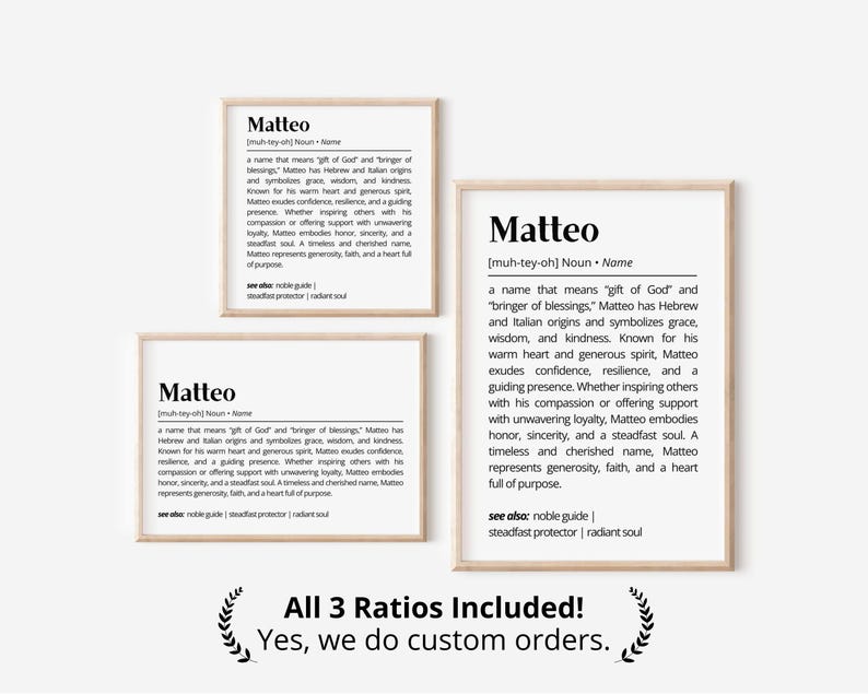 Matteo Name Meaning Print | Personalized Gift | Nursery Wall Art ...