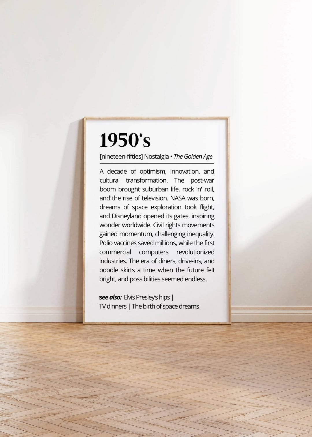 1950's Nostalgia Definition Wall Art Minimalist Retro Poster Typography ...
