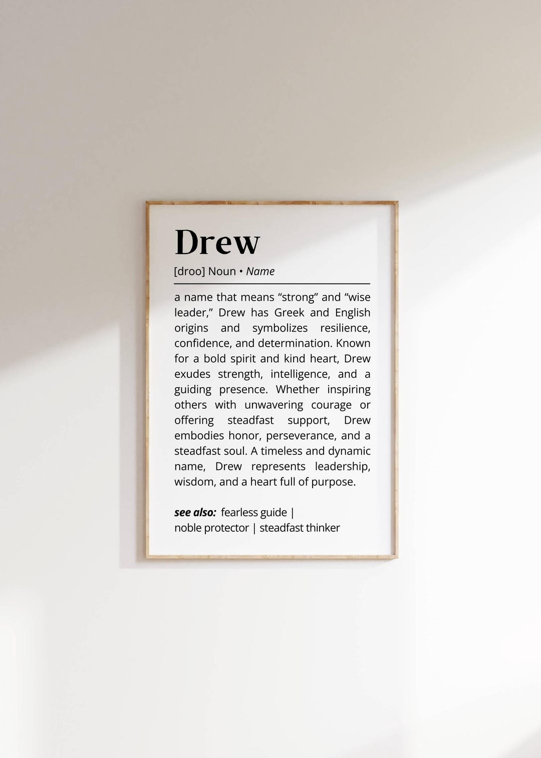 Drew Name Definition Wall Art Personalized Name Meaning Gift Minimalist ...
